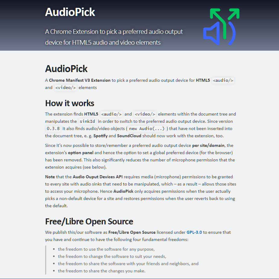 AudioPick | A Chrome Extension to pick a preferred audio output device ...